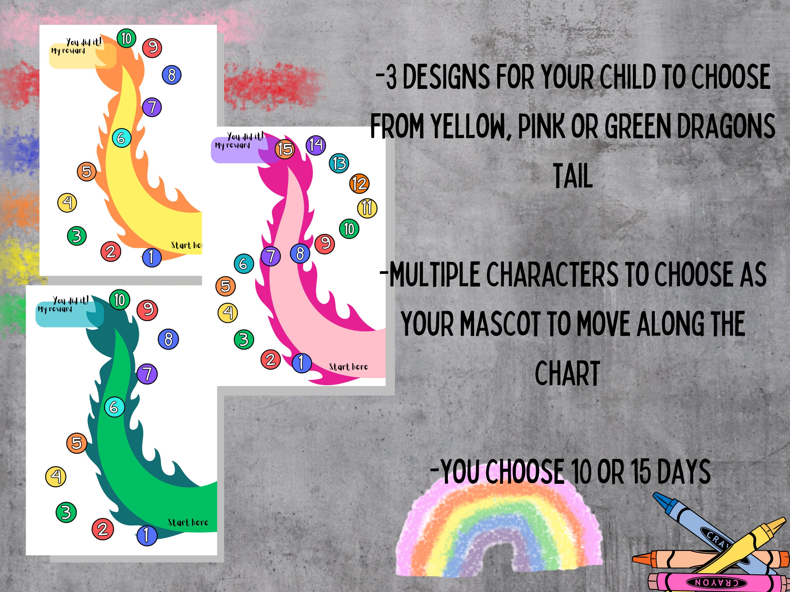 Kids Reusable Reward Chart, Dragon Theme Rewards Chart, - Etsy
