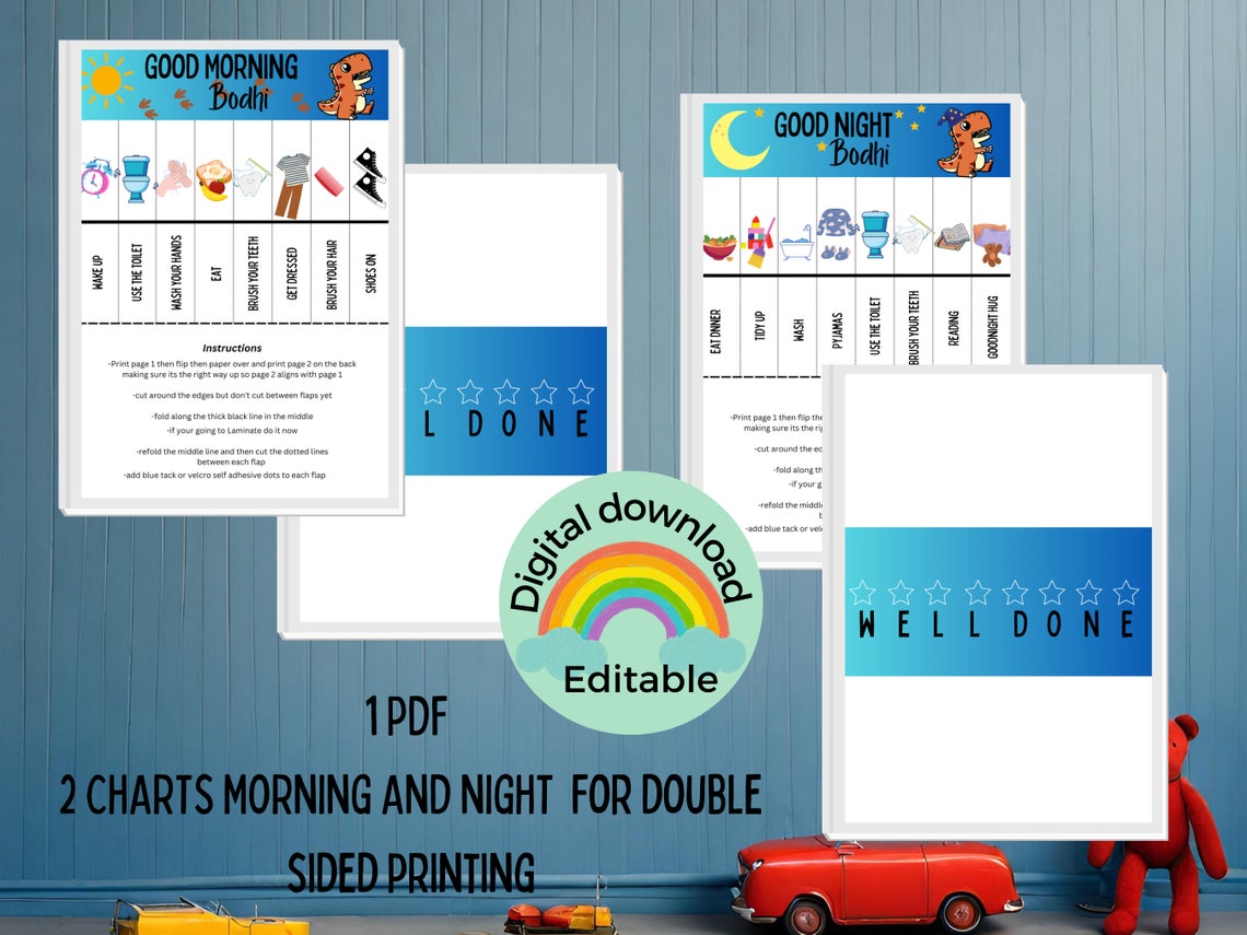 Kids BEDTIME ROUTINE Chart, VISUAL Evening Checklist, Rewards Chart for ...