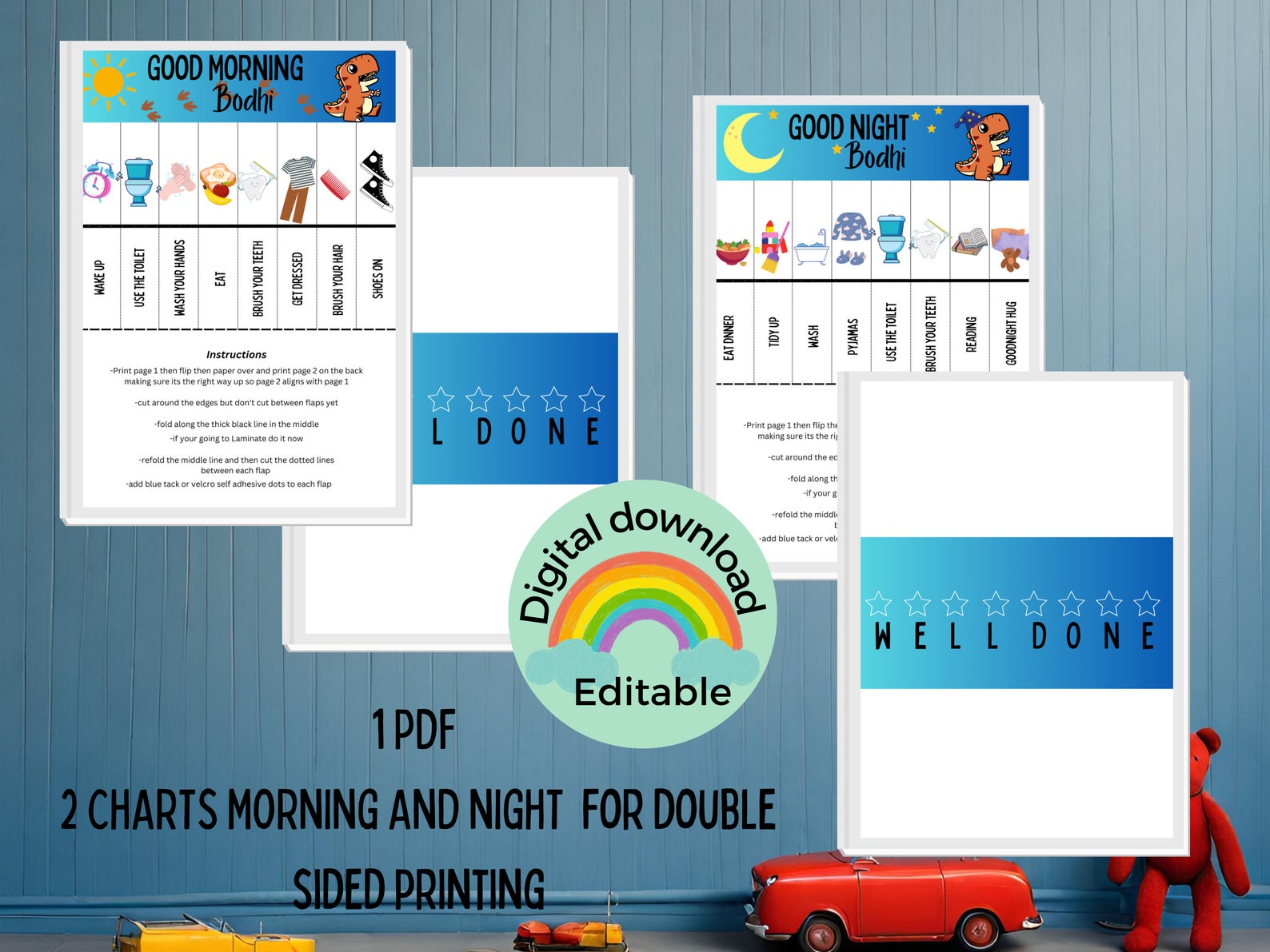 Kids BEDTIME ROUTINE Chart, VISUAL Evening Checklist, Rewards Chart for ...