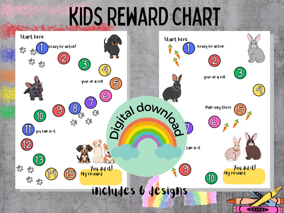 Kids Reusable Reward Chart, Animal Theme Rewards Chart, Dog Reward ...