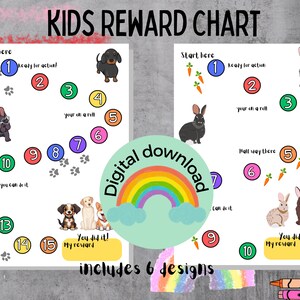 Kids Reusable Reward Chart, Animal Theme Rewards Chart, Dog Reward ...