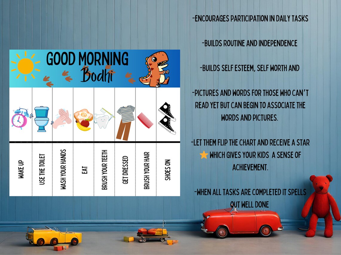Kids BEDTIME ROUTINE Chart, VISUAL Evening Checklist, Rewards Chart for ...