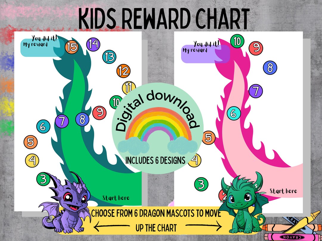 Kids Reusable Reward Chart, Dragon Theme Rewards Chart, - Etsy