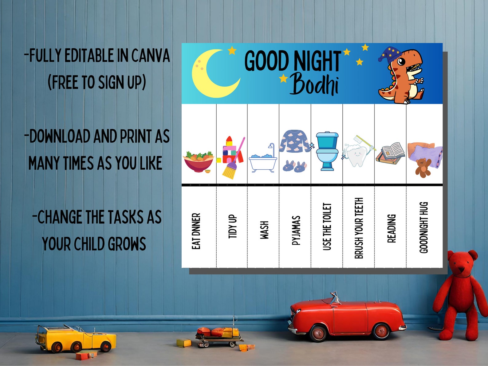 Kids BEDTIME ROUTINE Chart, VISUAL Evening Checklist, Rewards Chart for ...