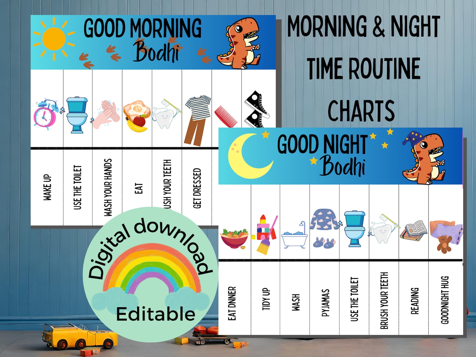 Kids BEDTIME ROUTINE Chart, VISUAL Evening Checklist, Rewards Chart for ...