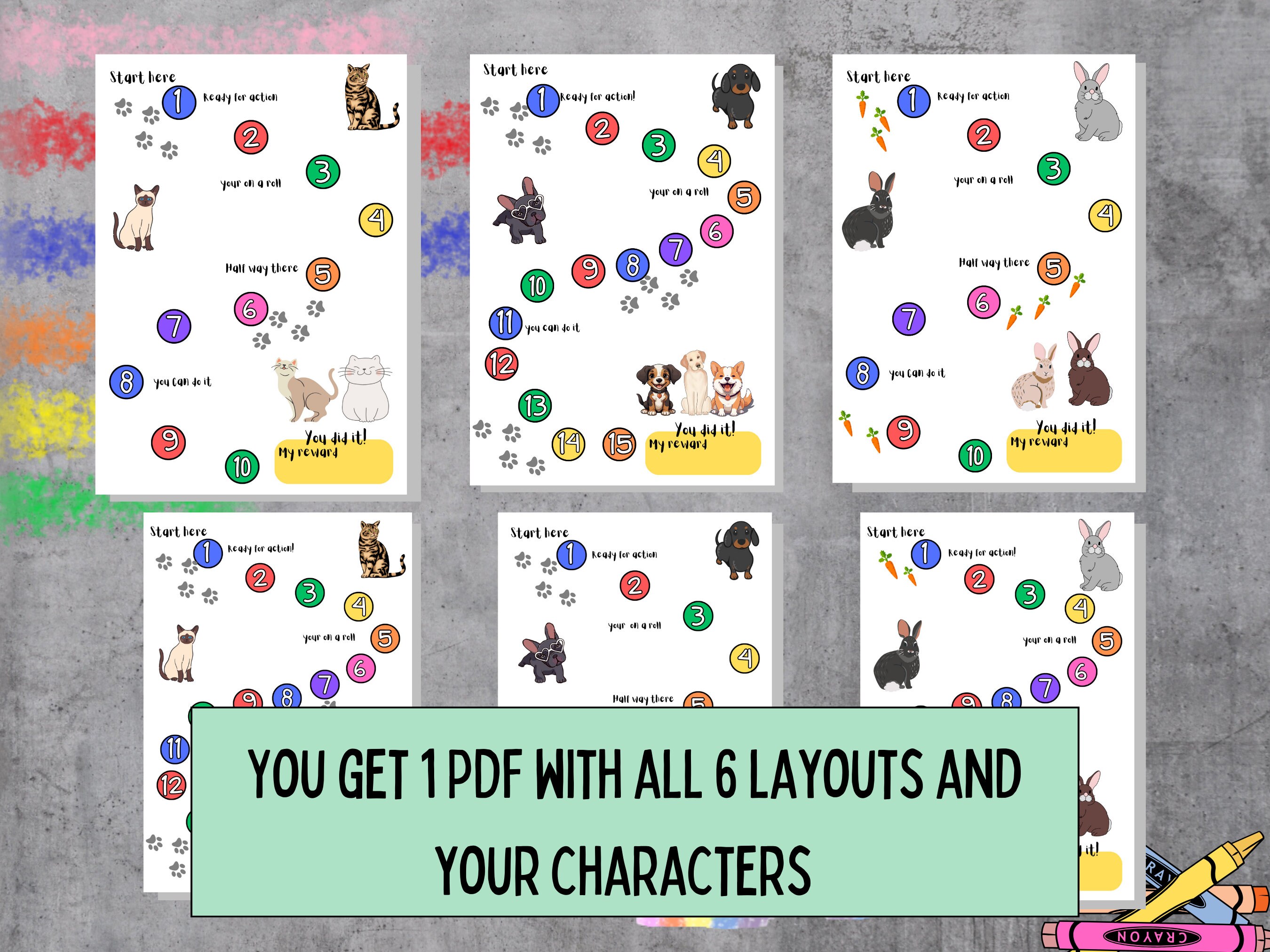 Kids Reusable Reward Chart, Animal Theme Rewards Chart, Dog Reward ...