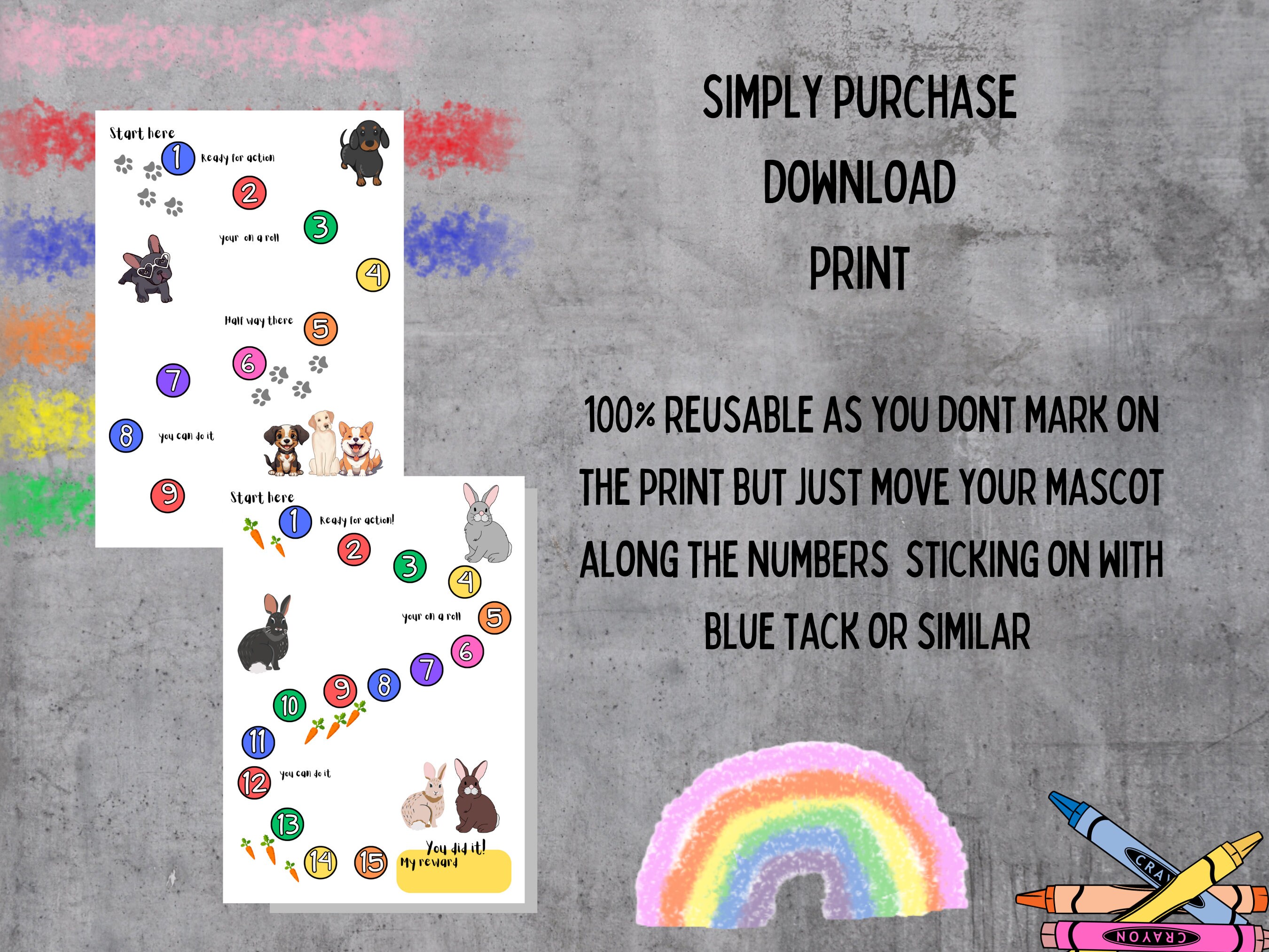 Kids Reusable Reward Chart, Animal Theme Rewards Chart, Dog Reward ...