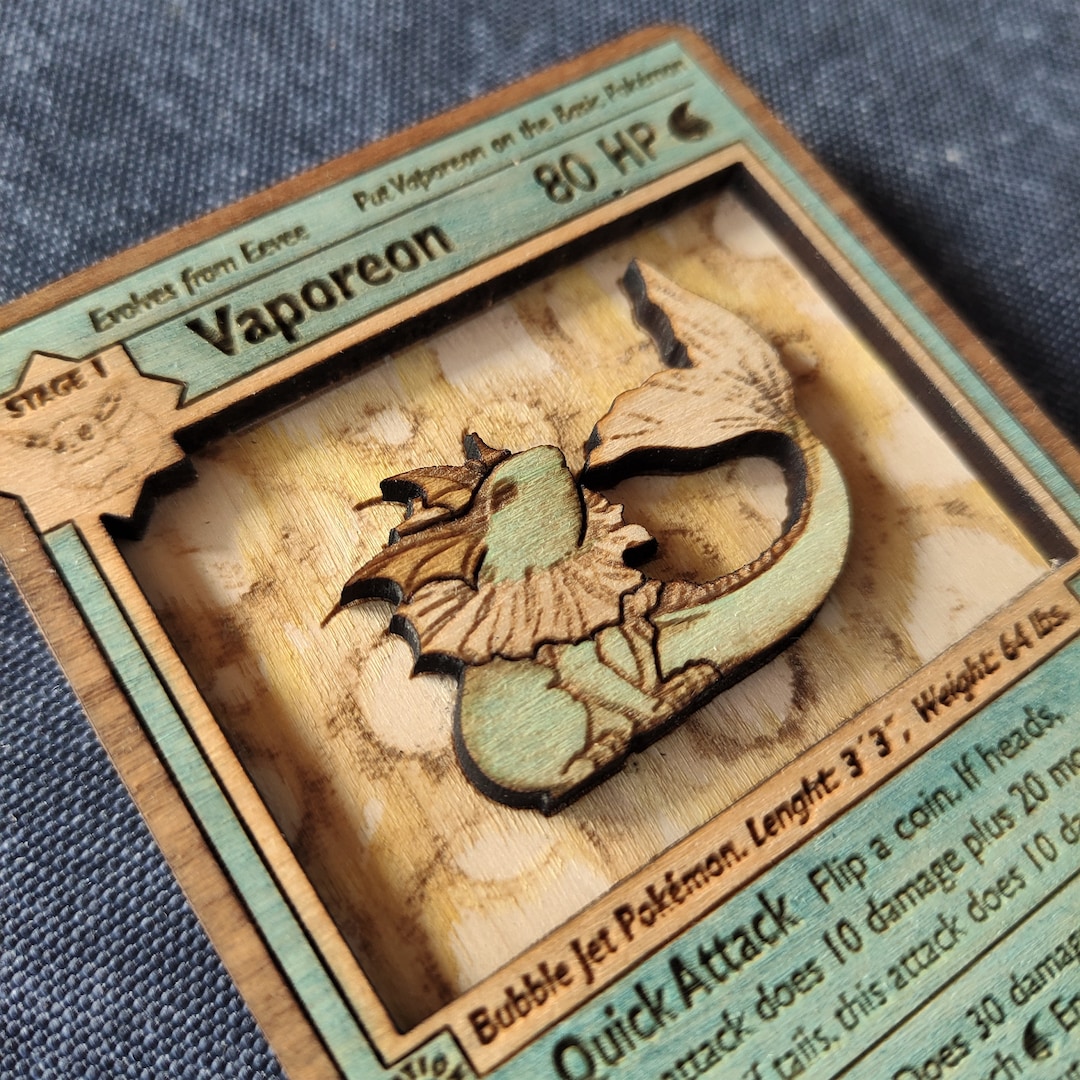 Vaporeon Wooden Pokemon Card, First Edition Pokemon Gift 3D Wood ...