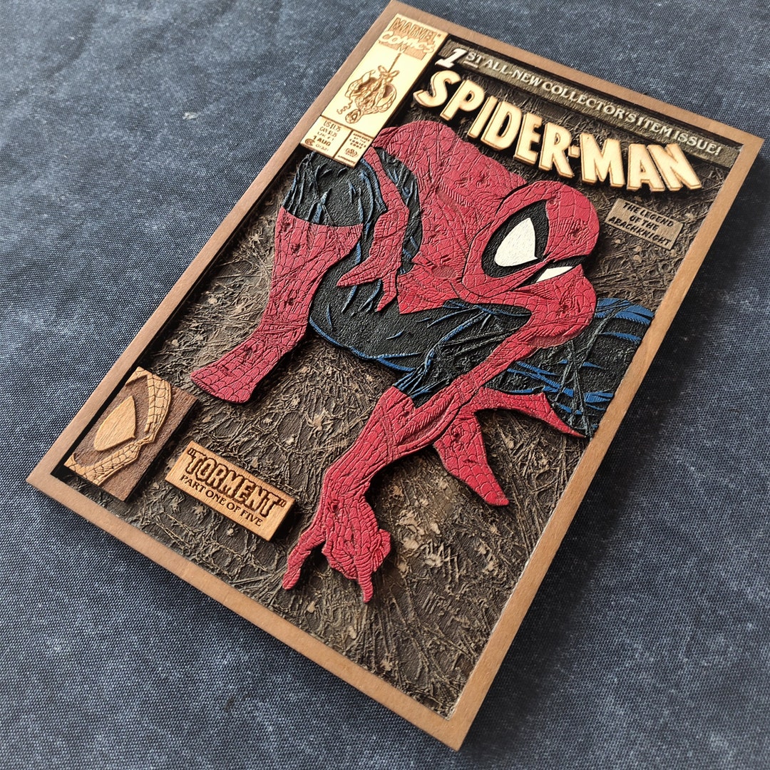 Wooden Spiderman Comic Book- Wooden 3D Comic Replica - Spiderman ...