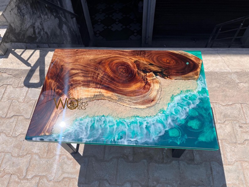 Tropical Beach Epoxy Resin Table, Live Edge Epoxy Coffee Table With ...