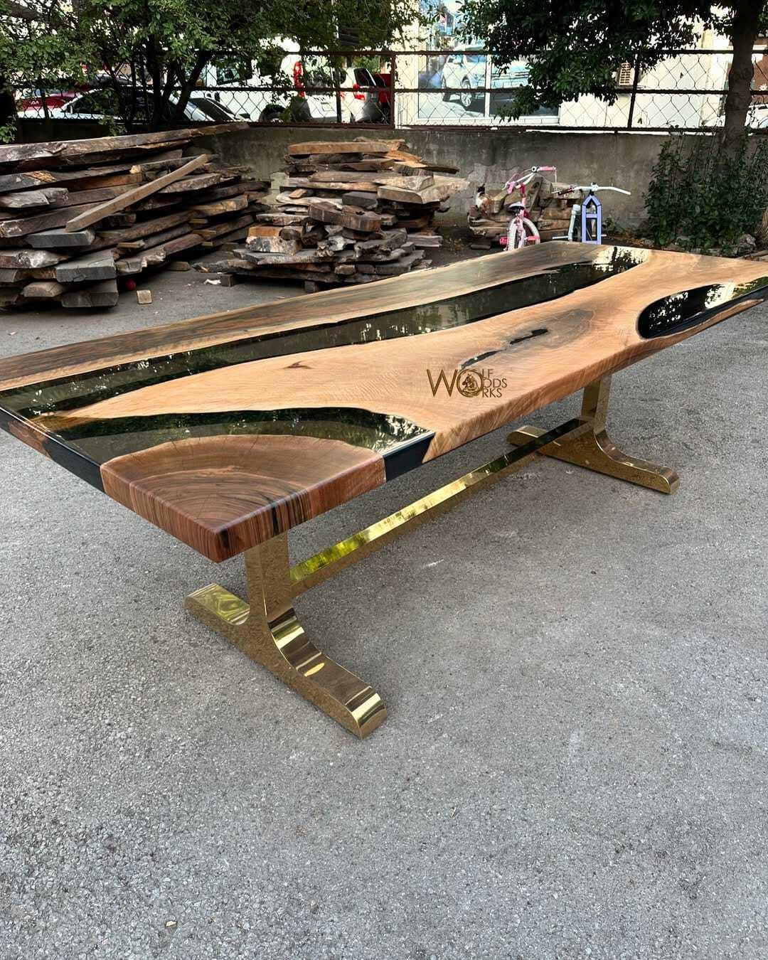 Luxury Live Edge Wood & Black Epoxy River Table, Handcrafted Dining ...