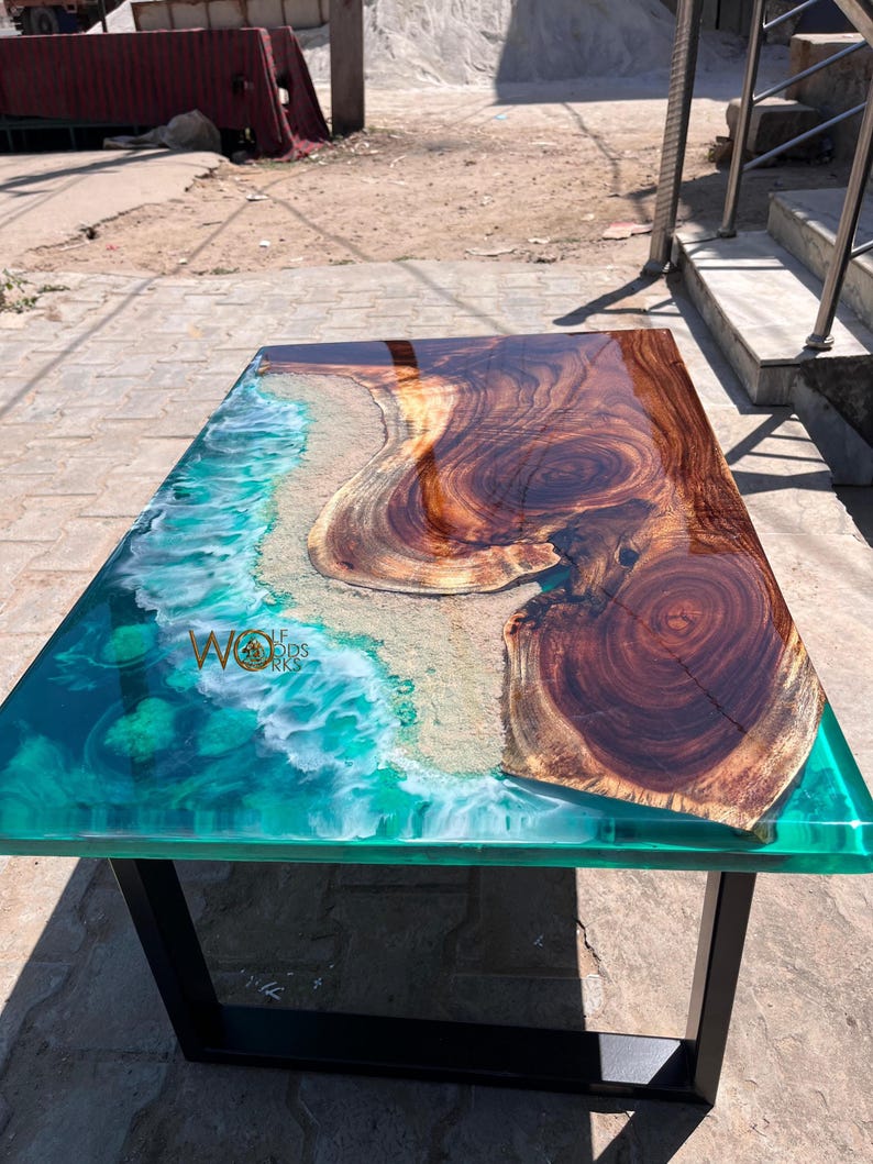 Tropical Beach Epoxy Resin Table, Live Edge Epoxy Coffee Table With ...