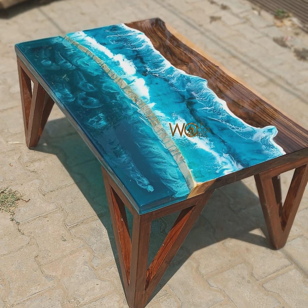 Custom Ocean Resin Epoxy Table, Custom Live Edge Ocean Table, Epoxy ...
