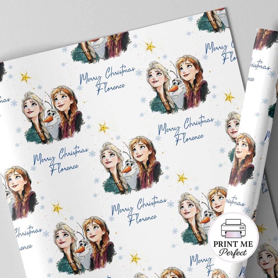 Elsa and Anna Frozen Christmas Personalised Wrapping Paper - Childrens ...