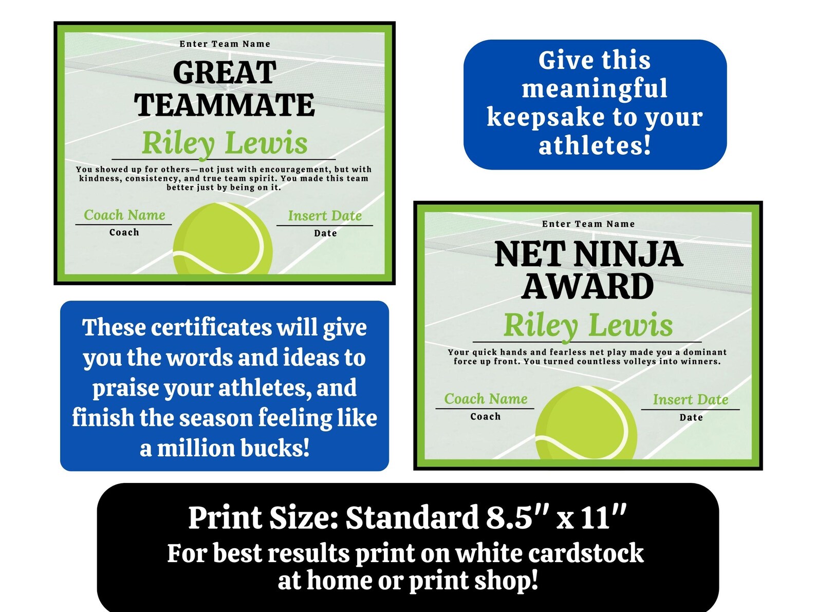 Editable Tennis Award Certificates, End of Season Tennis Team Awards ...