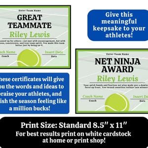 Editable Tennis Award Certificates, End of Season Tennis Team Awards ...