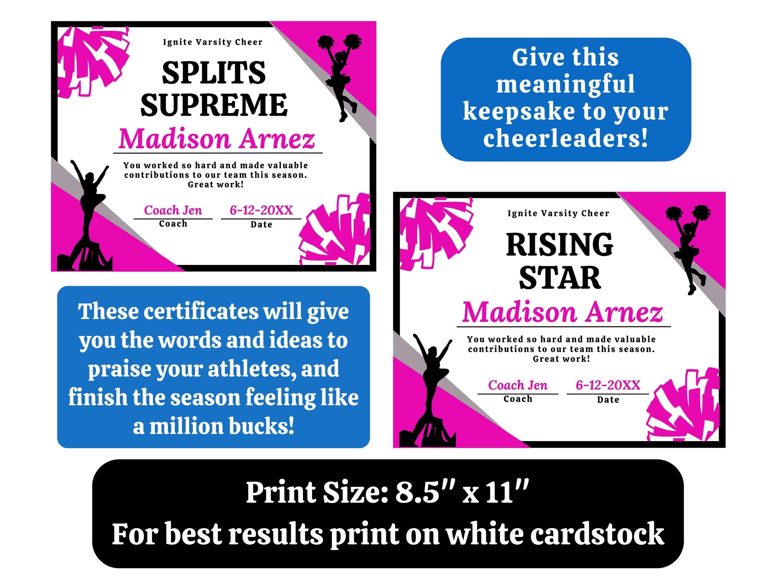 Cheer Team Award Certificate Printable Template, Cheer Squad Editable ...