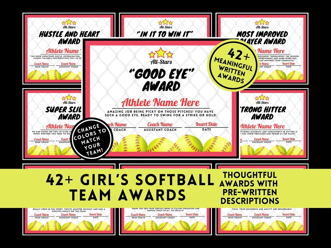 Editable Softball Award Certificate Template Softball Team Award ...