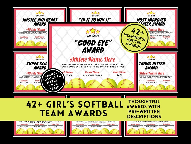 Editable Softball Award Certificate Template Softball Team Award ...