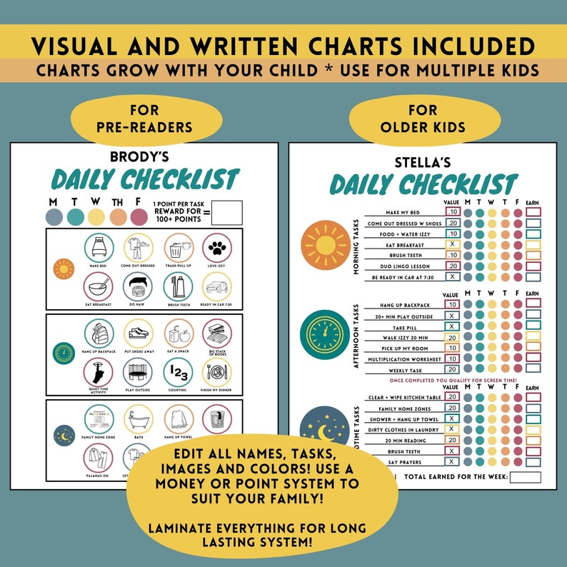 Editable Kids Daily Checklist Chore Chart Picture Chorechart Allowance ...