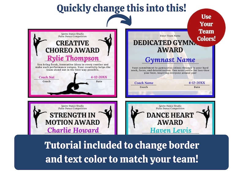 Dance Team Award Certificates Editable in Canva Dance Awards End of ...