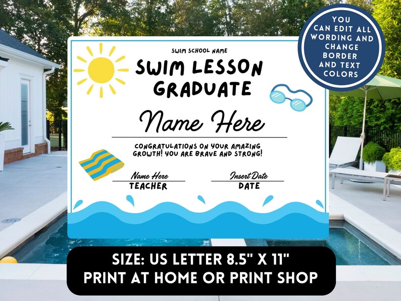 Editable Swimming Award Certificate Template Swimming Lessons ...