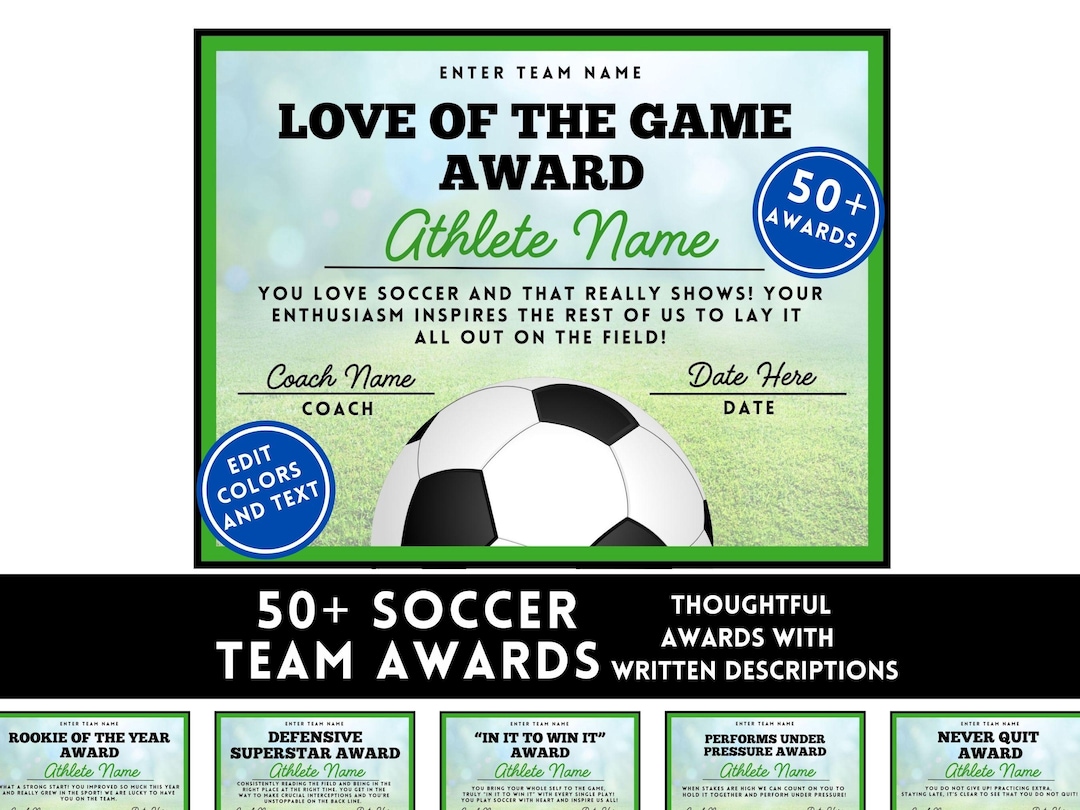EDITABLE Soccer Award Certificates, Award Ceremony Certificates, Soccer ...