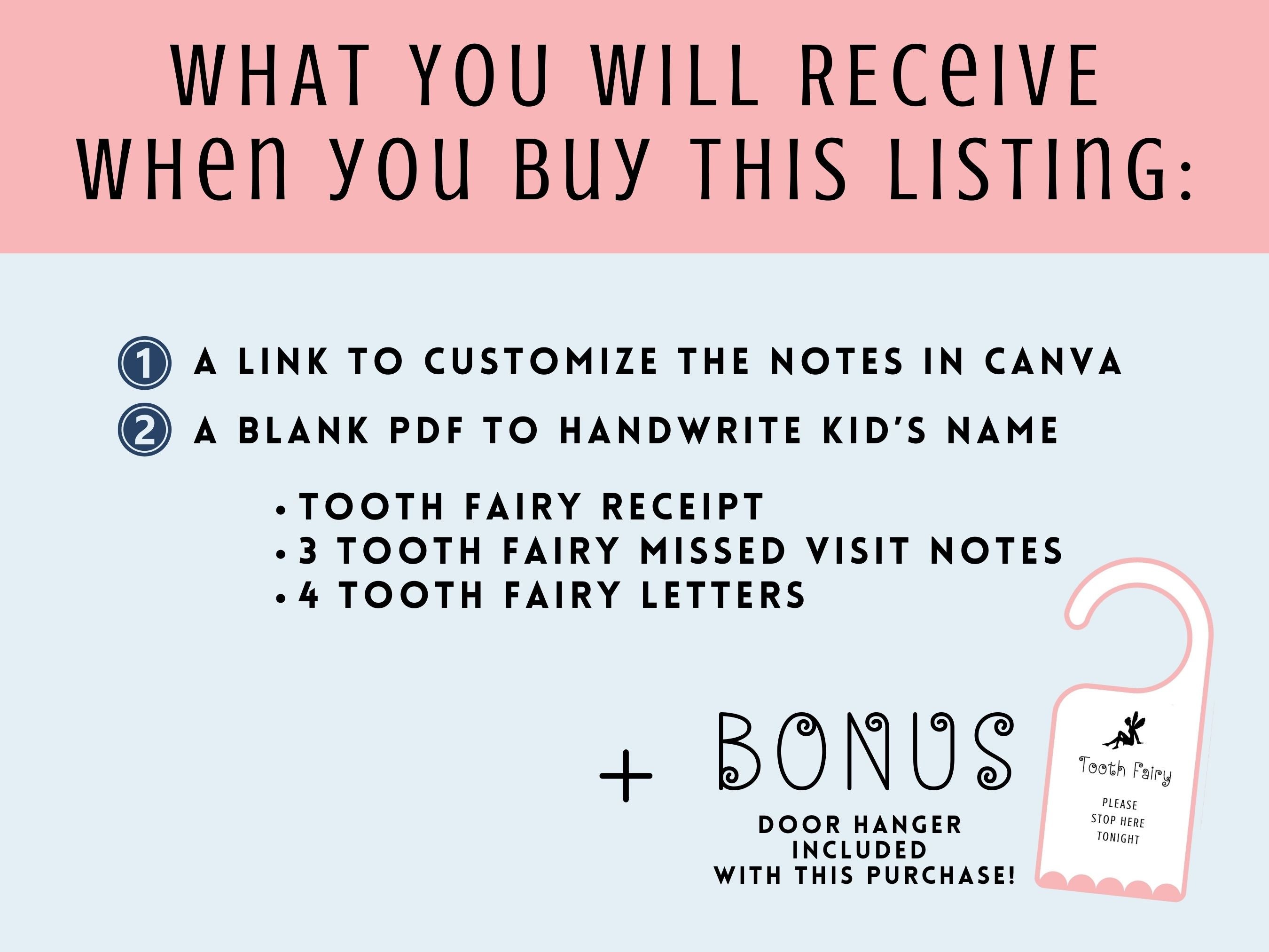 Printable Mini Tooth Fairy Letter Set Tooth Fairy Receipt Editable Note ...