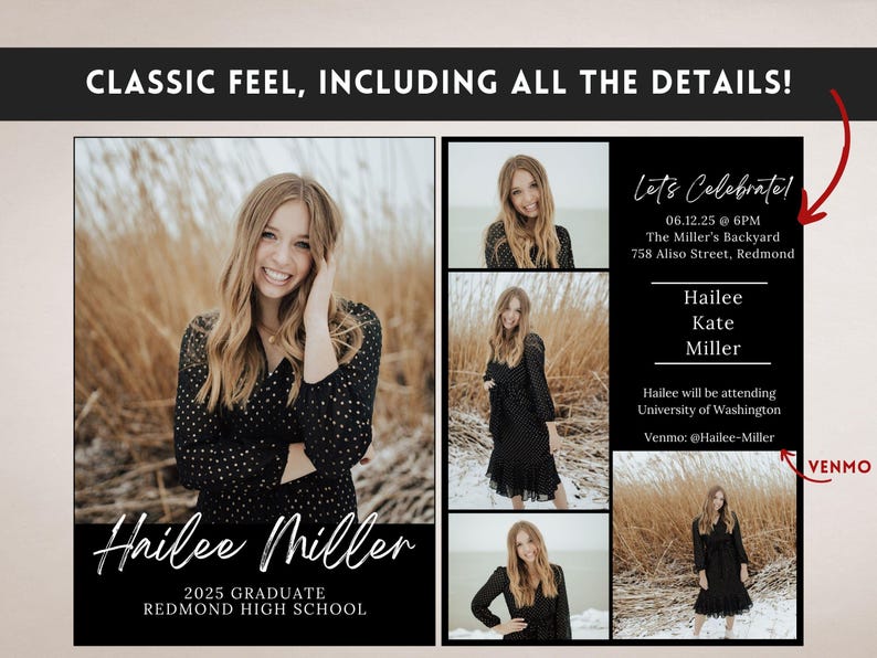 2025 Graduation Announcement, Editable Photo Grad Party Invite, High ...