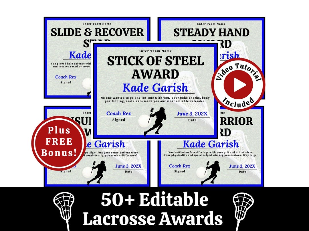 Editable Lacrosse Award Certificate Template Lacrosse Team Award ...