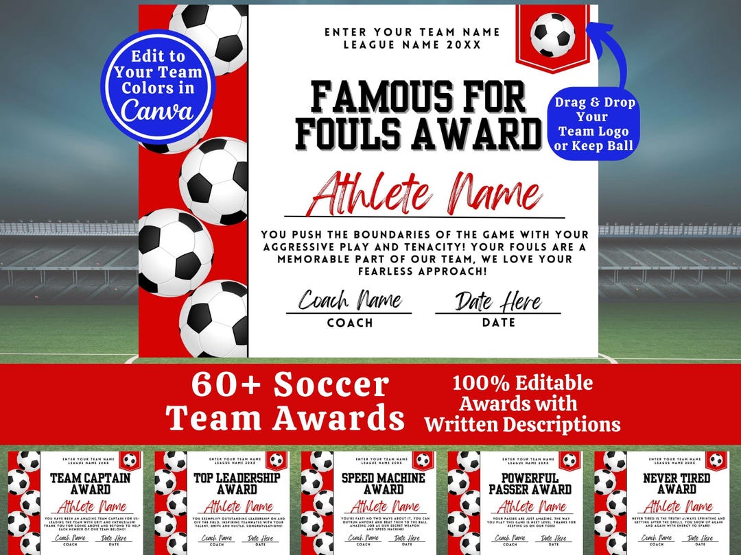 Funny Soccer Award Soccer Certificates Award End of Season Soccer Team ...