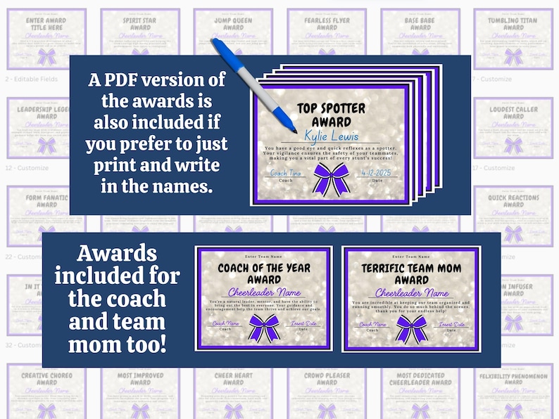 Editable Cheerleading Award Certificates Cheer Team Awards Cheerleading ...
