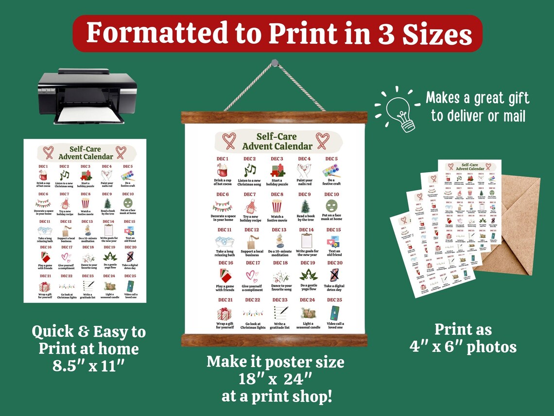 Self Care Advent Calendar Printable for Her Christmas Countdown ...