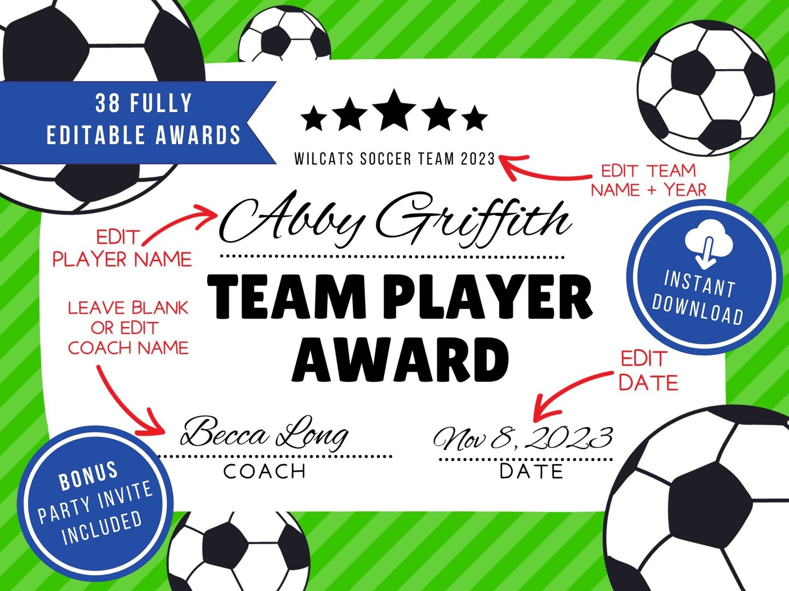 EDITABLE Soccer Award Certificates, Award Ceremony Certificates, Soccer ...