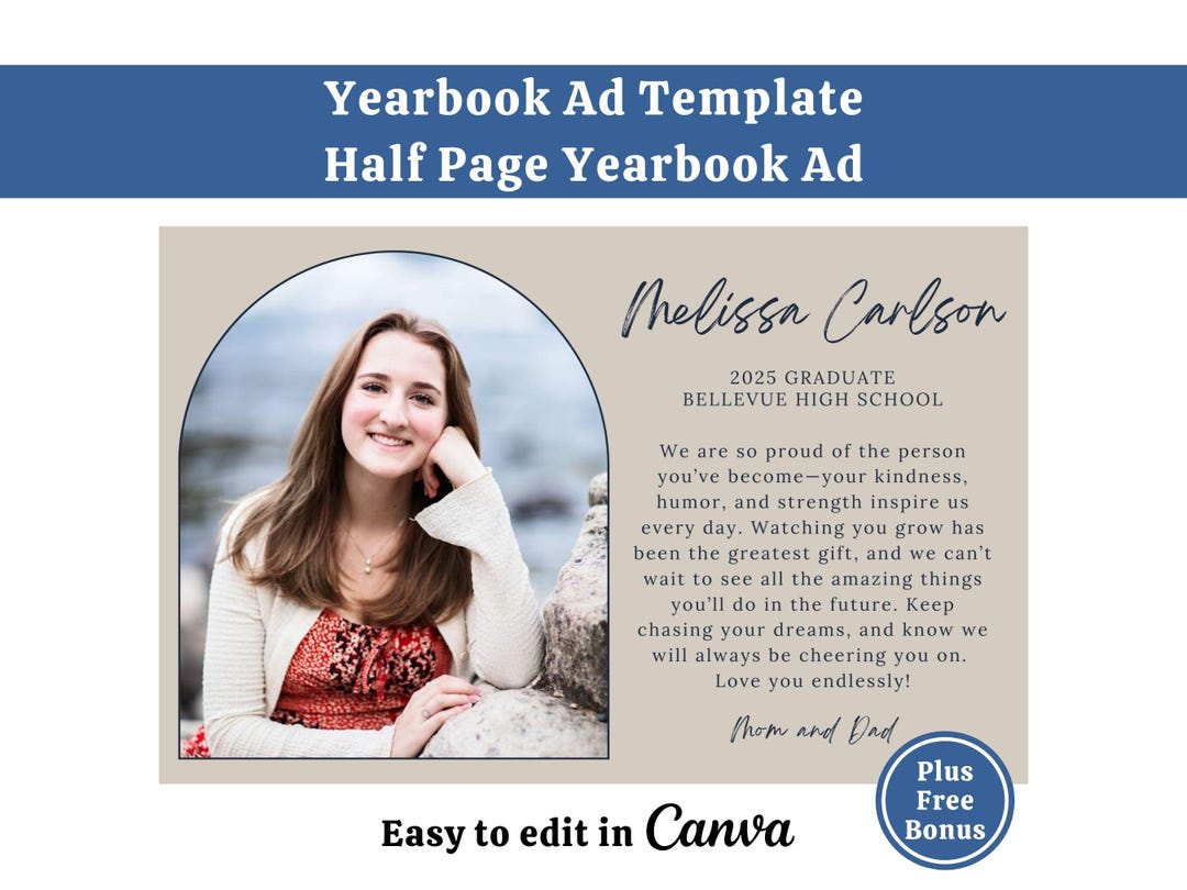 Yearbook Ad Template Half Page Layout Canva Senior Tribute Girl 2026 ...