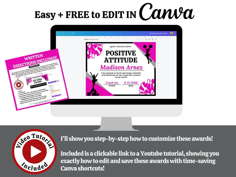 Editable Cheerleading Award Certificates Cheer Team Awards Cheerleading ...