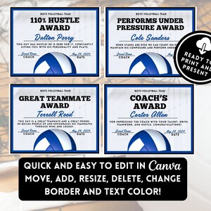 Volleyball Award Certificate Bundle for Boys, End of Season Team Party ...