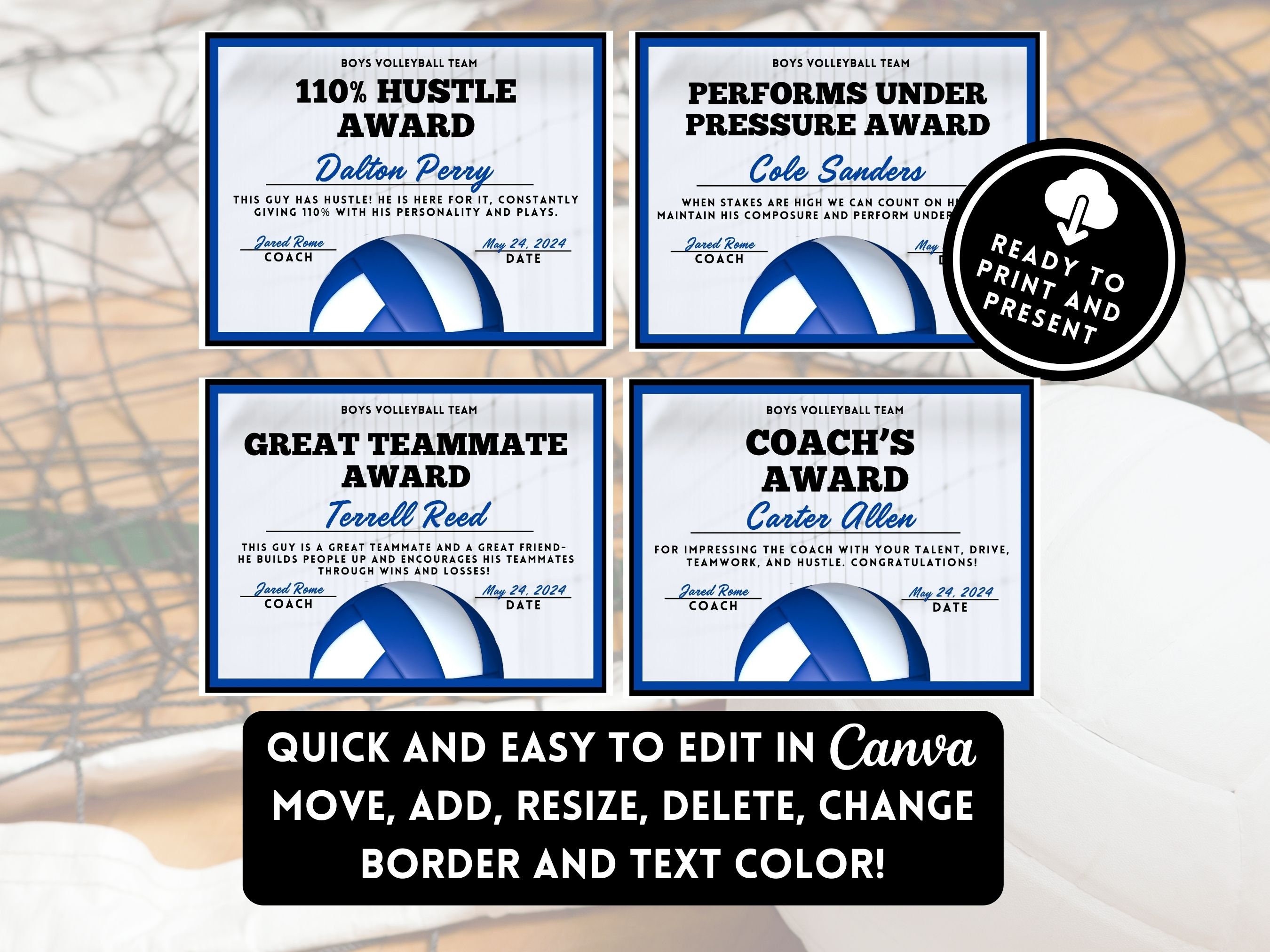 Volleyball Award Certificate Bundle for Boys, End of Season Team Party ...