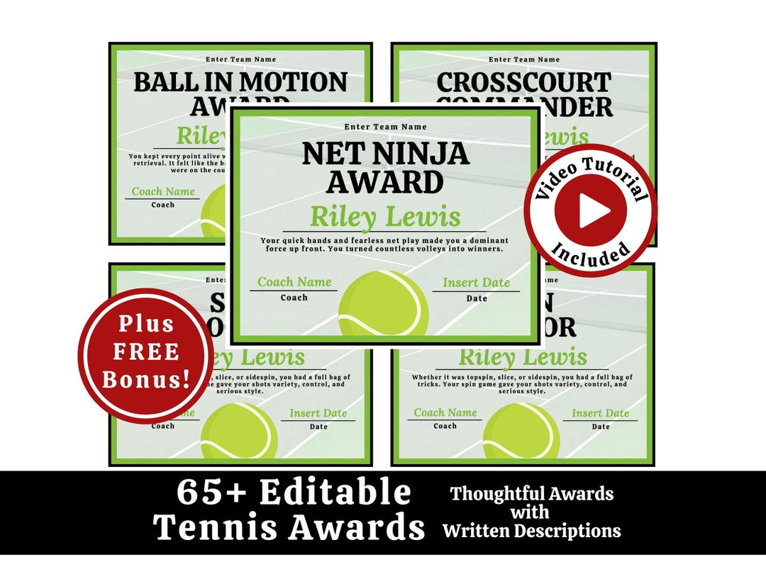 Editable Tennis Award Certificates, End of Season Tennis Team Awards ...
