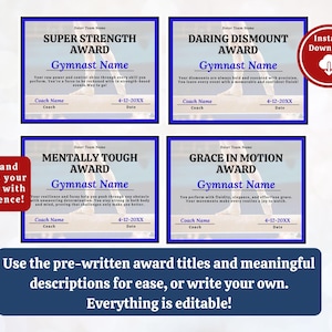 Editable Gymnastics Award Certificates Gymnast Printable Certificate ...