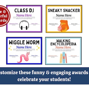 Funny Classroom Award Certificates Editable in Canva, End of School ...