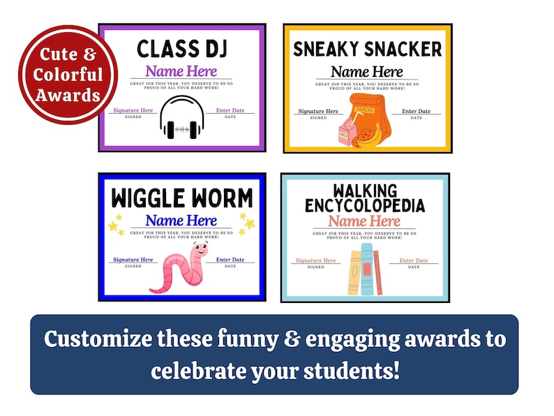 Funny Classroom Award Certificates Editable in Canva, End of School ...