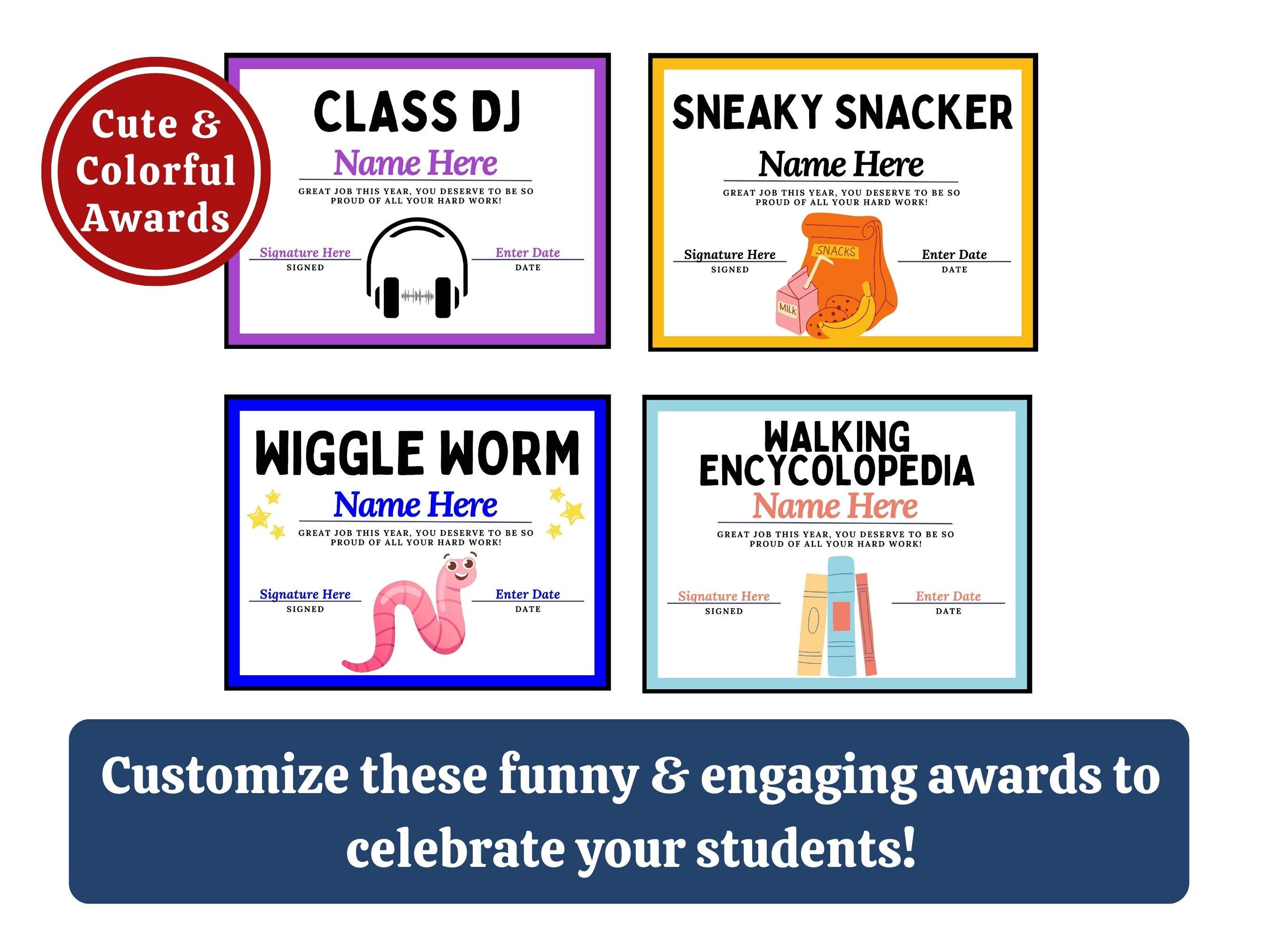Funny Classroom Award Certificates Editable in Canva, End of School ...