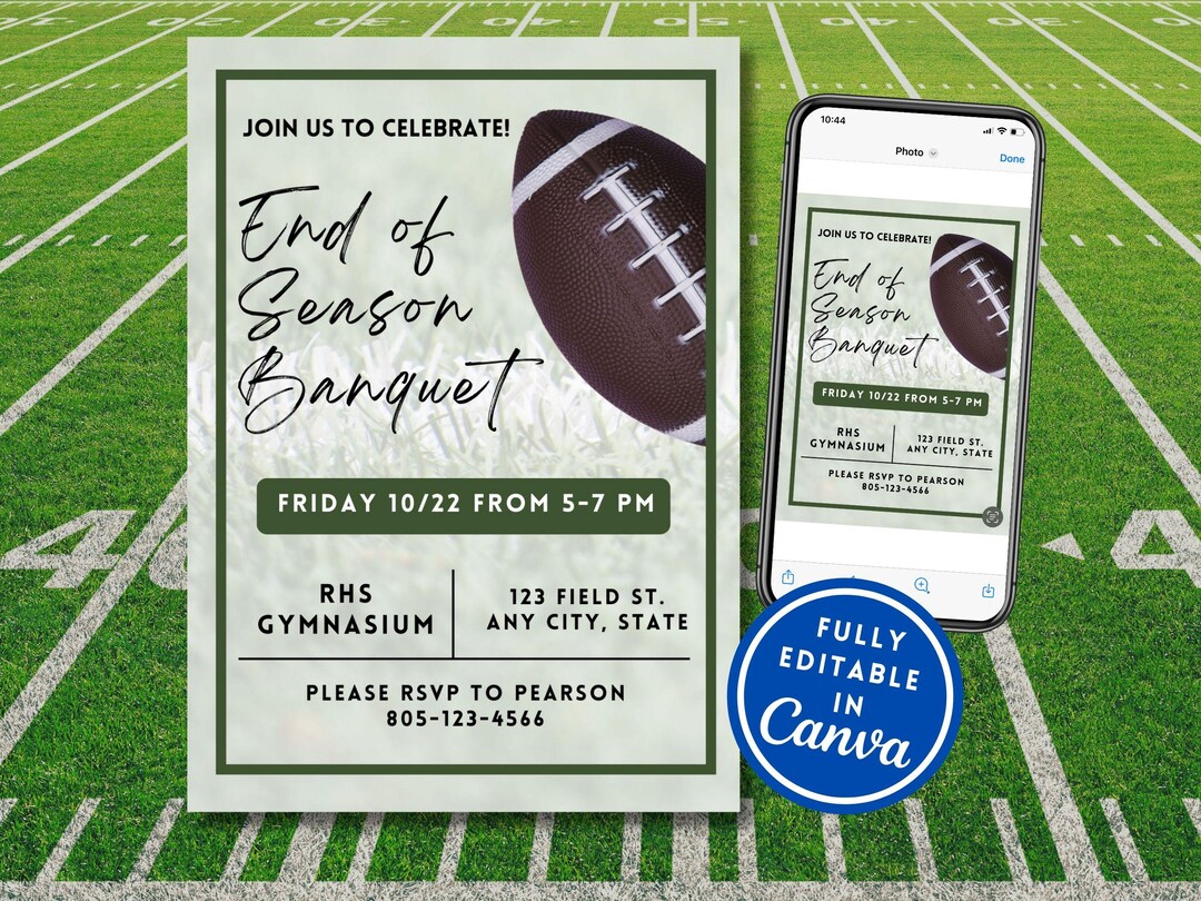 Editable Football Team End of Season Banquet Sports Invitation Canva ...