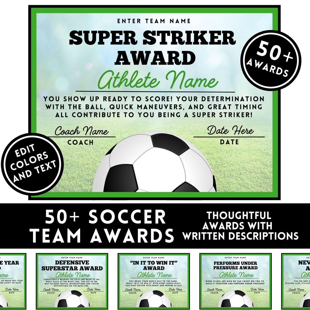 EDITABLE Soccer Award Certificates Award Ceremony Certificates, Soccer ...