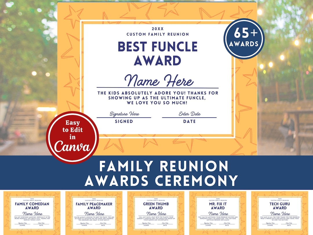 Family Reunion Awards Editable Printable Award Certificates Family ...