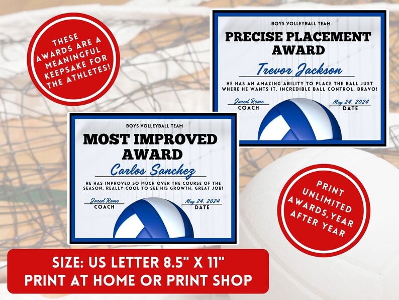 Volleyball Award Certificate Bundle for Boys, End of Season Team Party ...