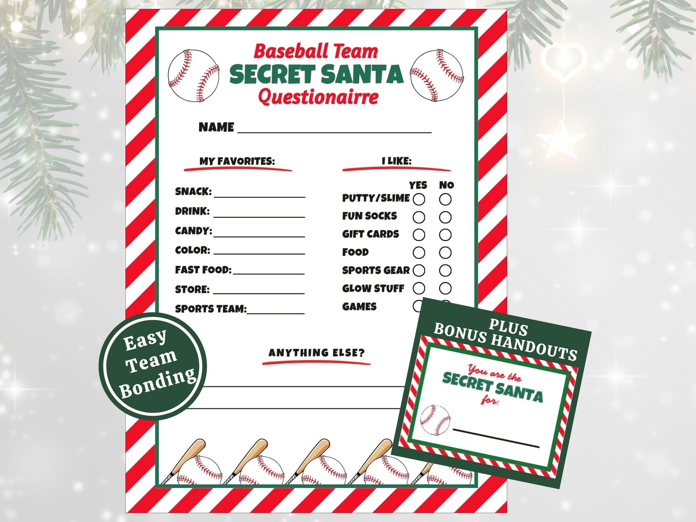 Baseball Team Secret Santa Questionairre, Team Building Activity ...