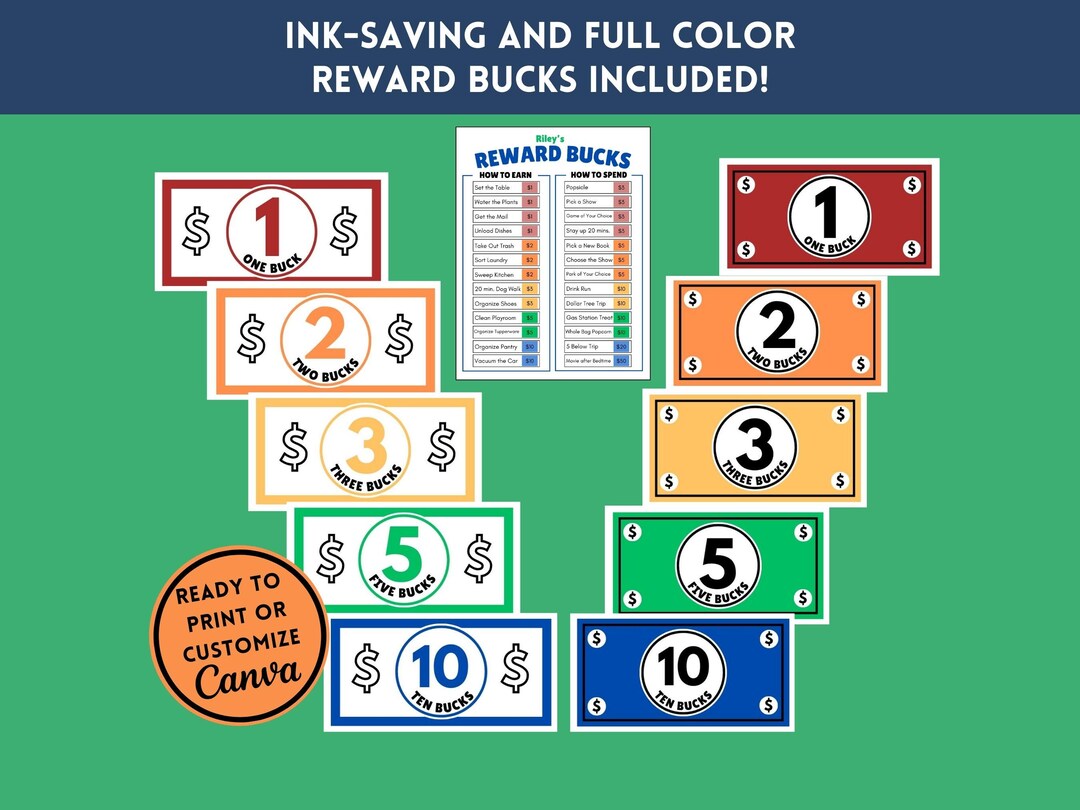 Editable Kids Reward Bucks Chore Chart for Kids Mom Bucks Printable ...