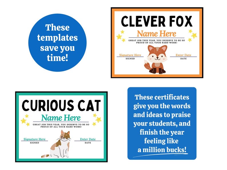 Editable Animal Student Awards, Printable End of Year Certificates ...